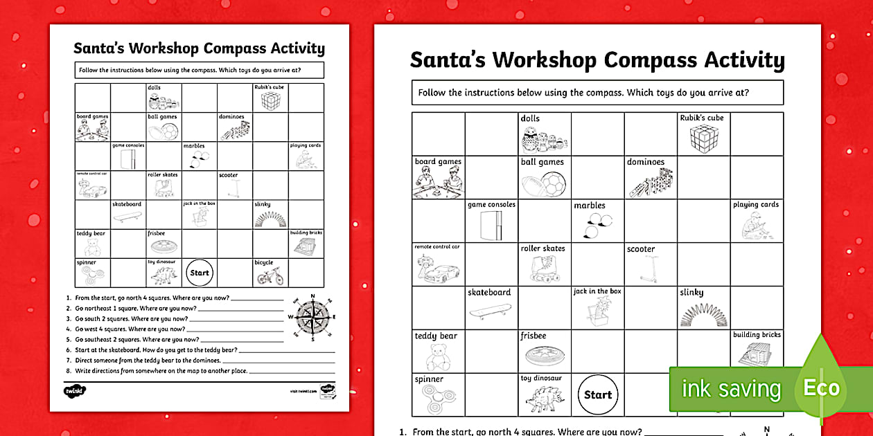 Santa's Workshop Compass Worksheet (teacher made) - Twinkl