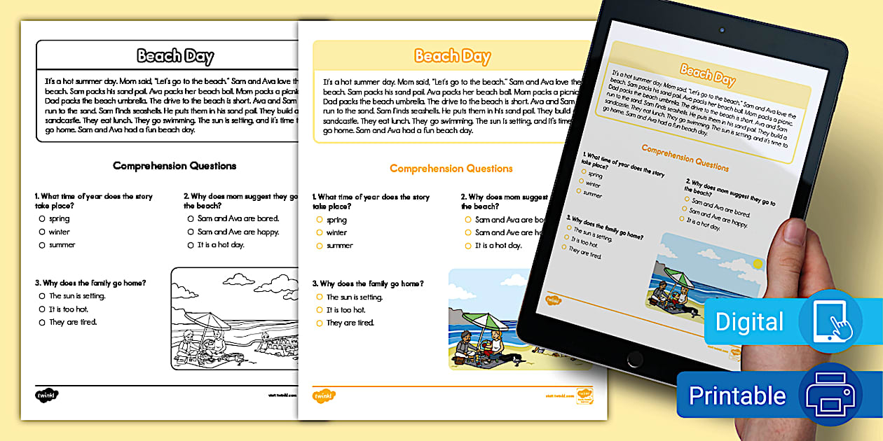 Kindergarten Read and Draw Beach Day Worksheet | Twinkl USA