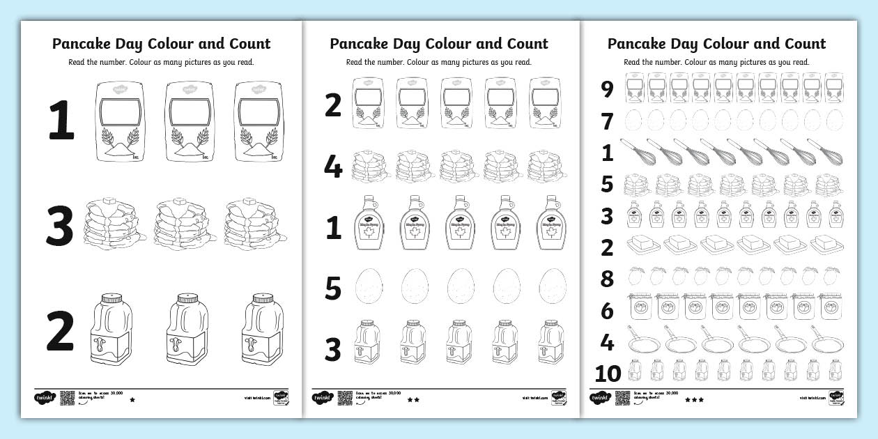 Pancake Day Themed Count and Color Sheet (Teacher-Made)