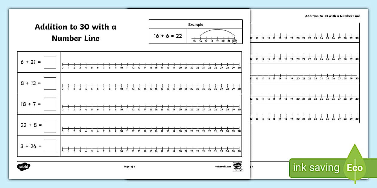 👉 Addition to 30 Number Line Worksheet (teacher made)