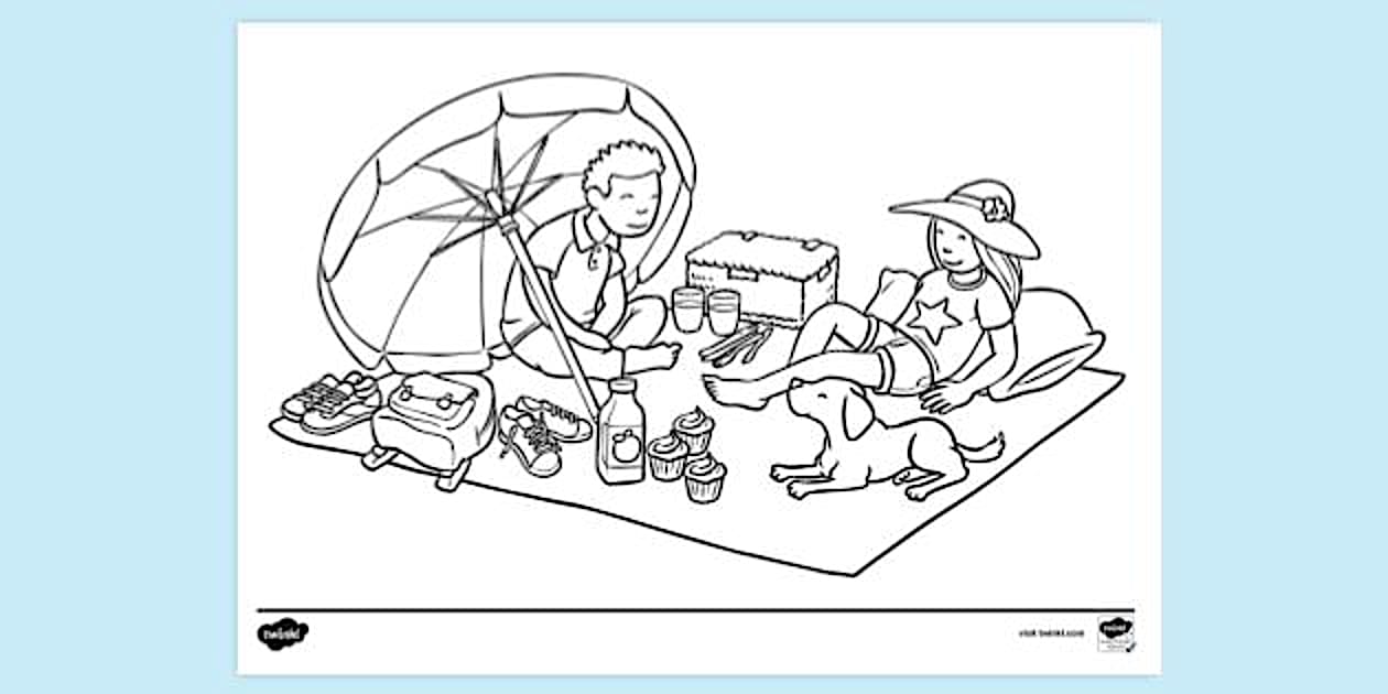 Having a Picnic Colouring Sheet | Colouring | Twinkl