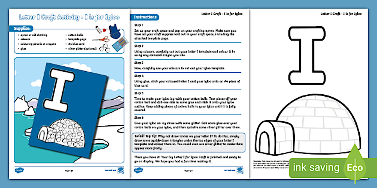 Letter I Craft - I is for Igloo (teacher made) - Twinkl