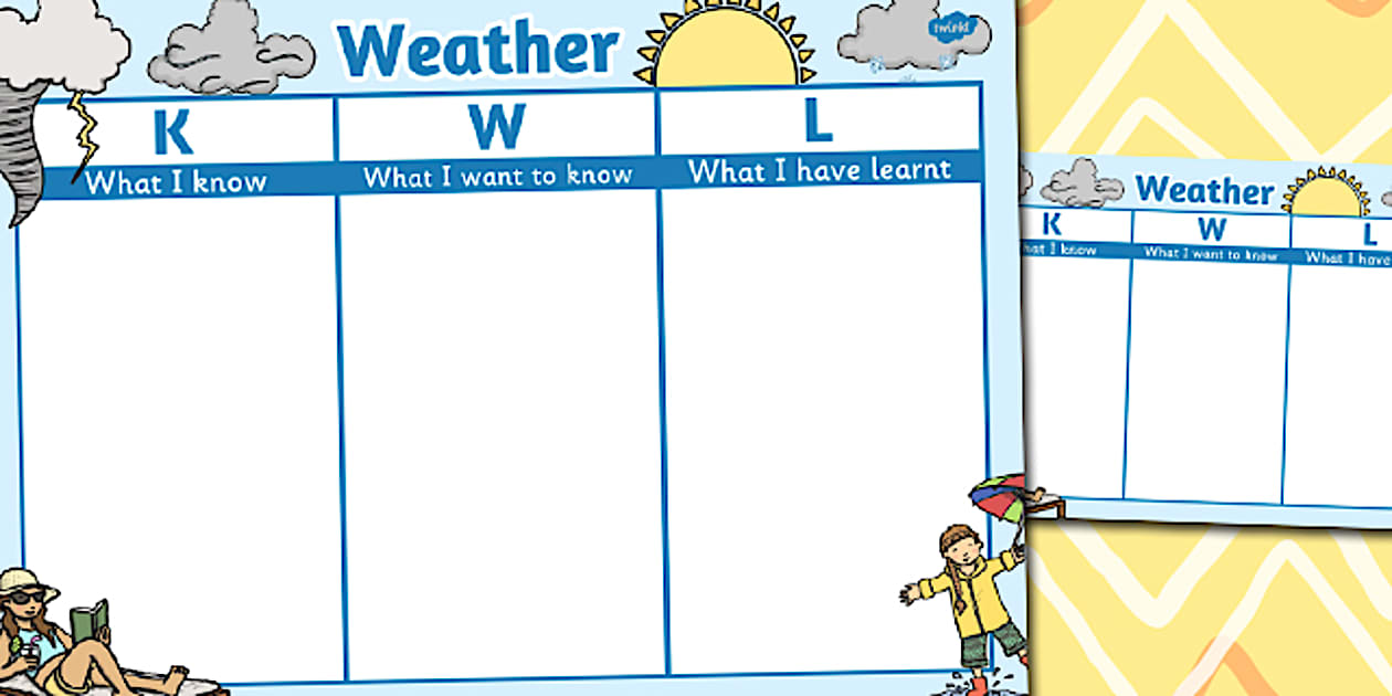 Black and White Weather Topic KWL Grid (teacher made)