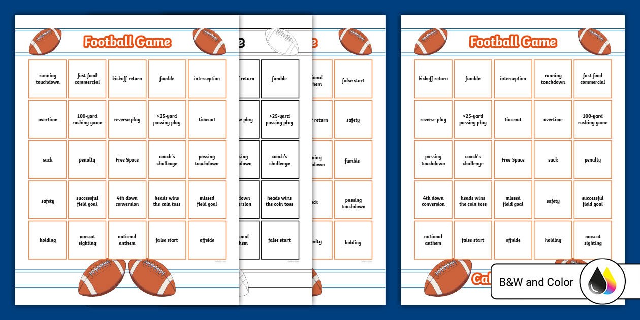 Football Bingo Game for 6th-8th Grade