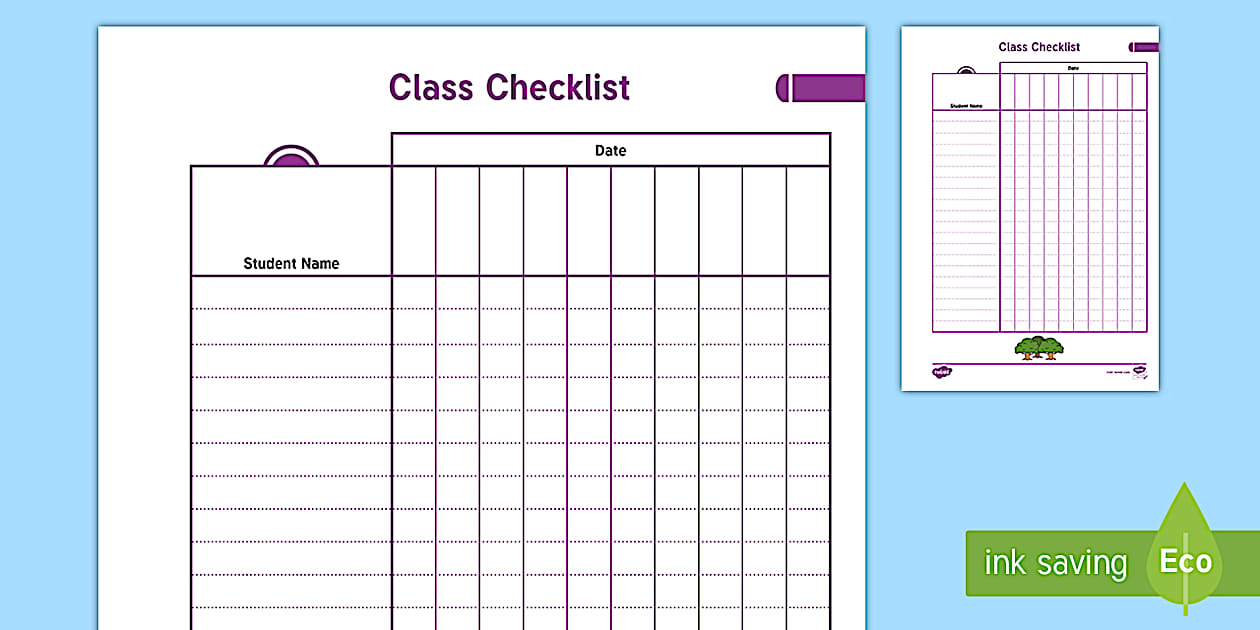 Black and White Teacher Planner Class Checklist - Twinkl