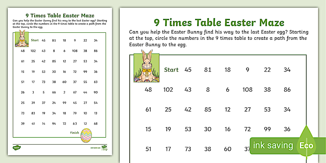 👉 9 Times Table Easter Maze (teacher made) - Twinkl