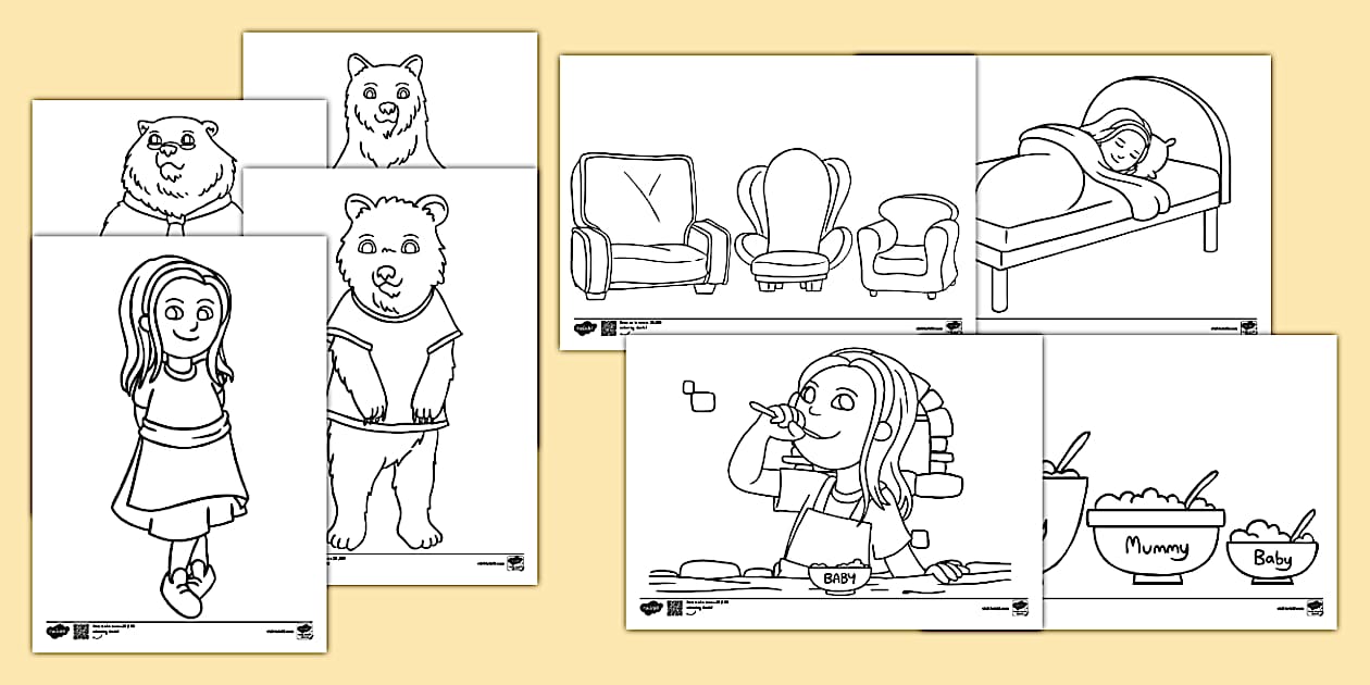 Goldilocks and the Three Bears Colouring Sheets - Twinkl
