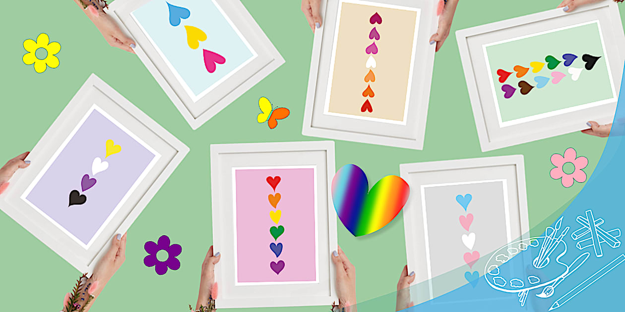 LGBTQ+ Pride Flags Coloured Hearts Posters Pack - Twinkl