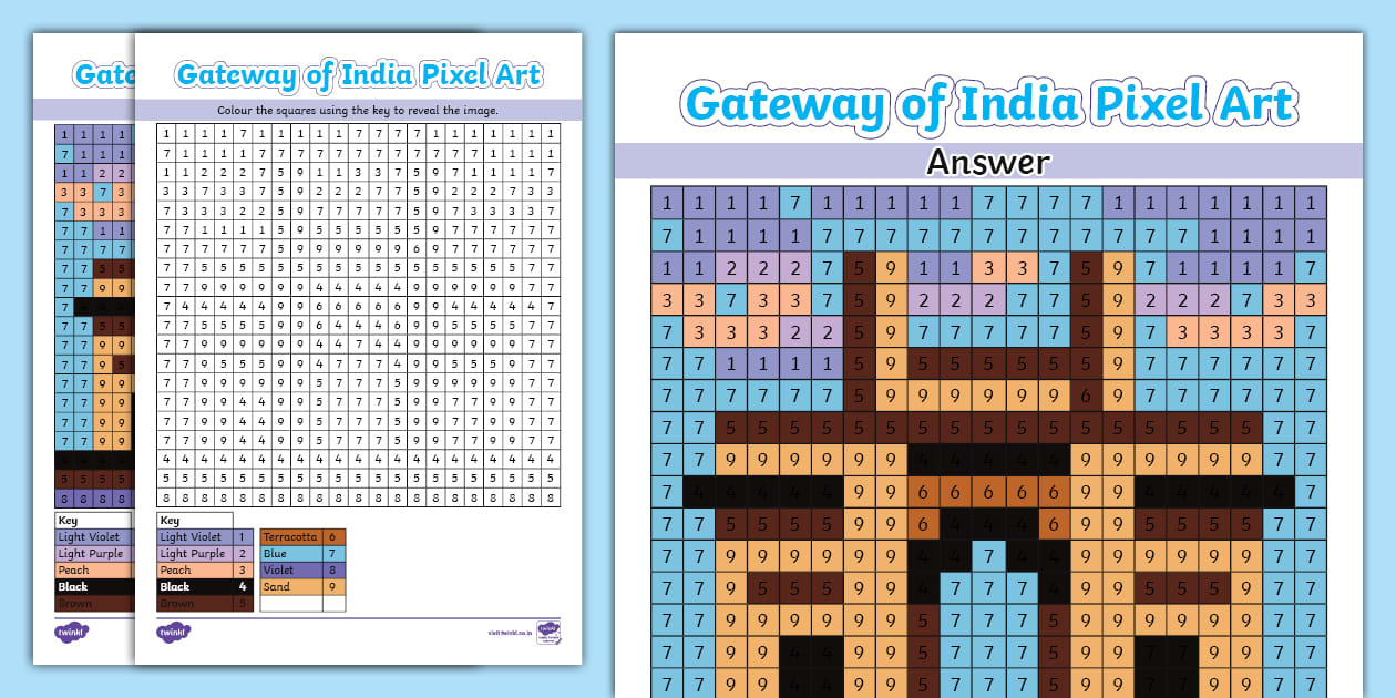 Gateway of India Pixel Art Template (teacher made) - Twinkl