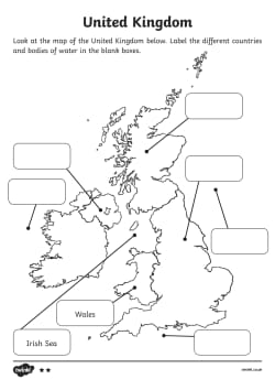 Countries of the United Kingdom and Surrounding Seas Labelling Worksheet