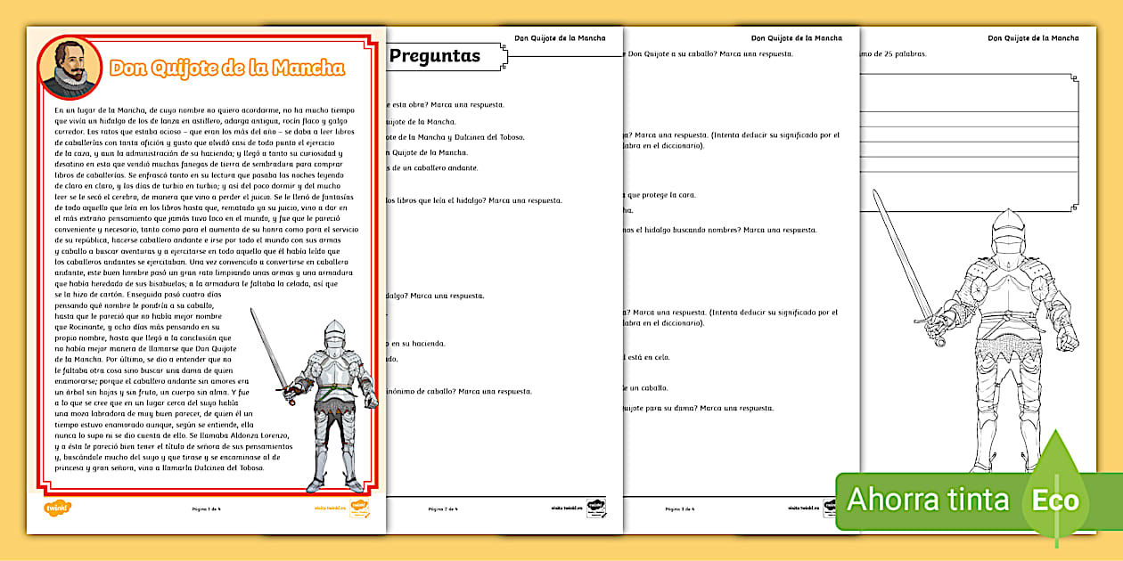 Comprensión lectora: Don Quijote de la Mancha - 3r Ciclo de EP