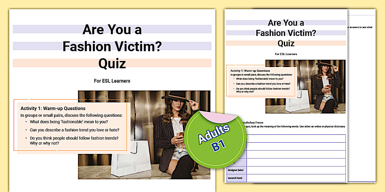 ESL 'Are You a Fashion Victim?' Quiz Activity Sheet [Adults, B1]