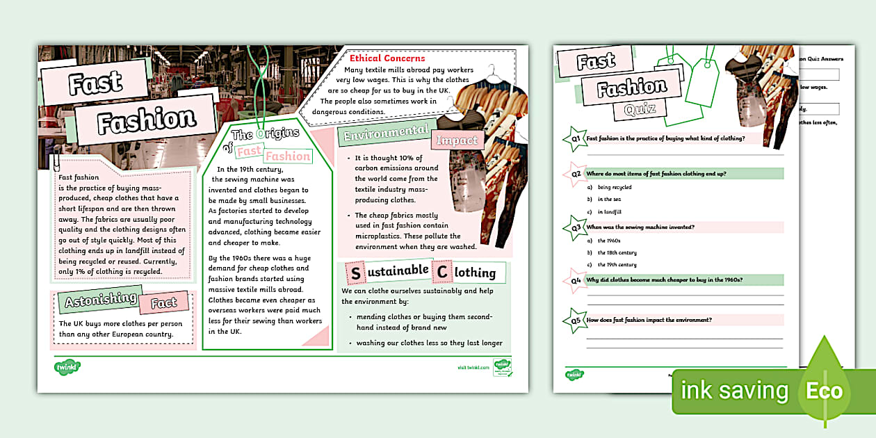 Fast Fashion Fact File and Quiz - KS2 - Sustainability