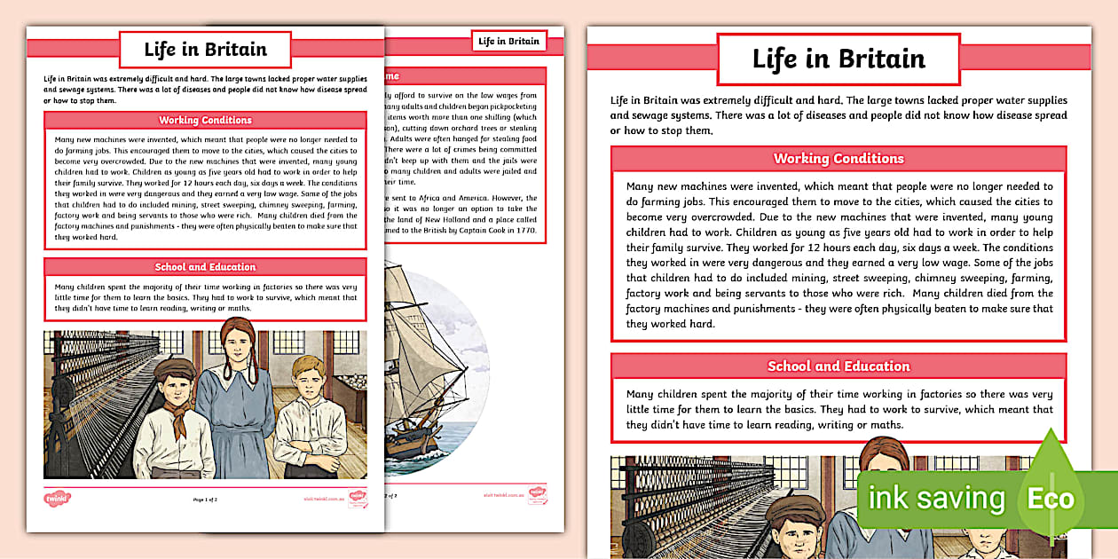 The First Fleet Life In Britain Information Sheet - Twinkl