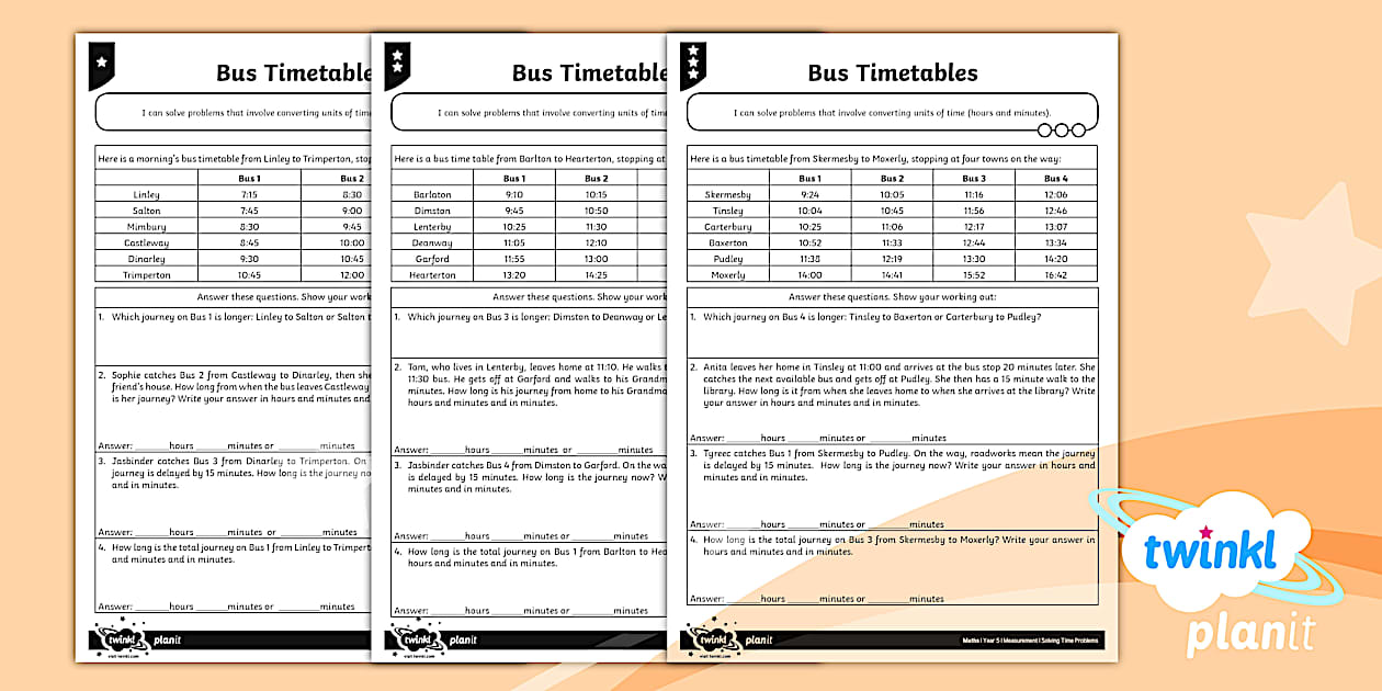Year 5 Bus Timetables Maths Home Learning - Twinkl