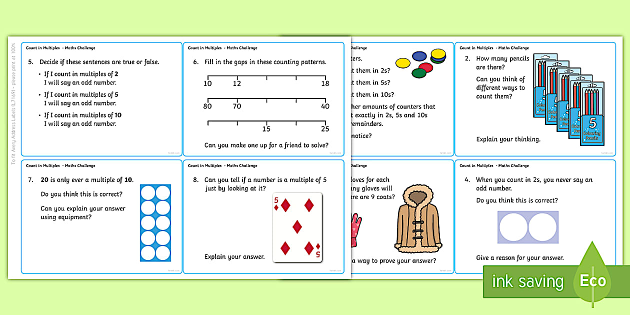 Year 1 Count in Multiples Place Value Maths Mastery Challenge Sticky Labels