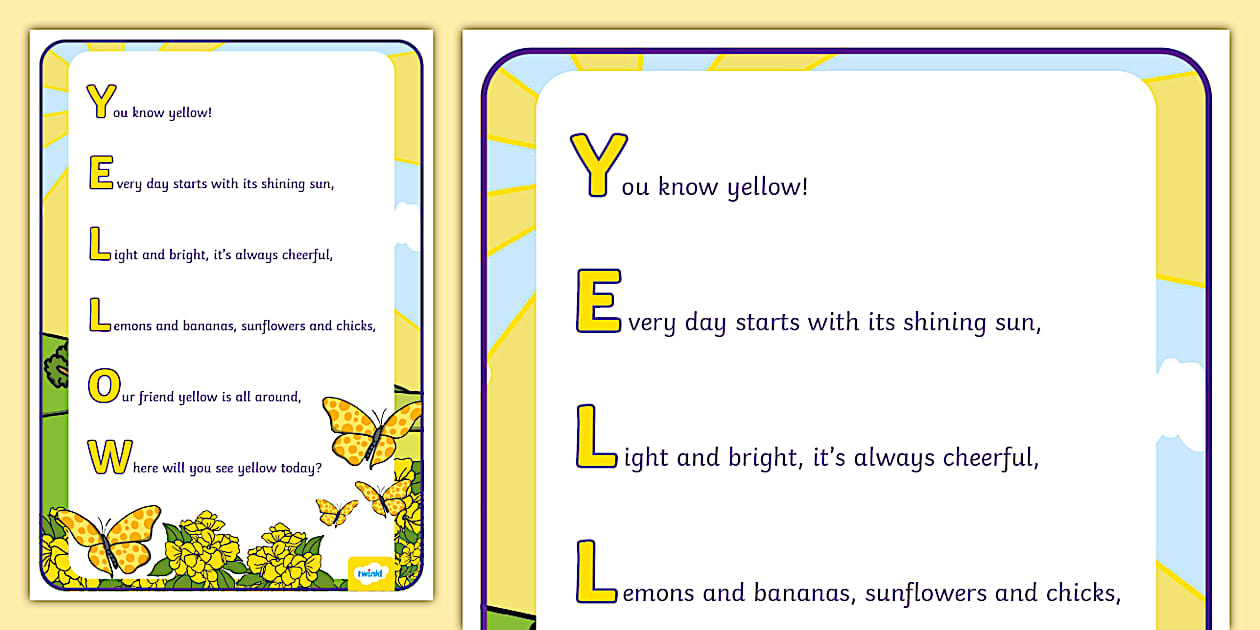 Yellow Acrostic Poem Example (teacher made) - Twinkl