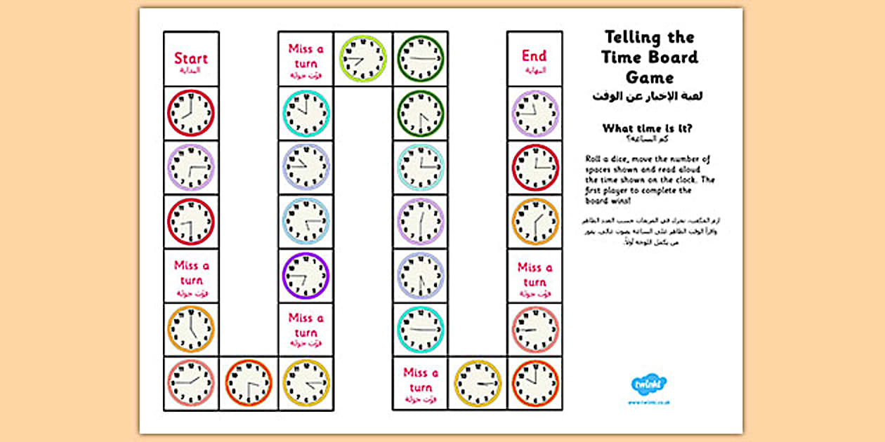 Telling the Time Board Game KS1 O'clock, Half Past, Quarter To and Past ...
