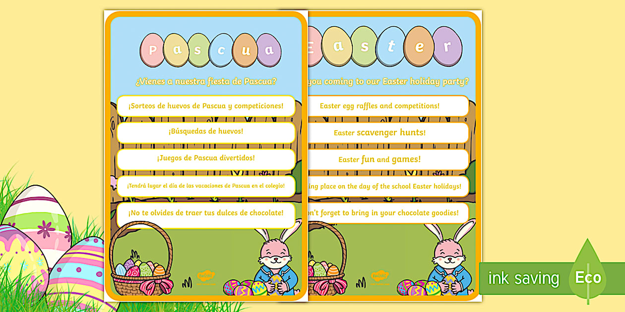 Easter Class Party Display Poster English/Spanish - Twinkl