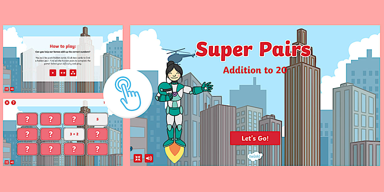 Super Pairs Addition to 20 Pairing Game (teacher made)