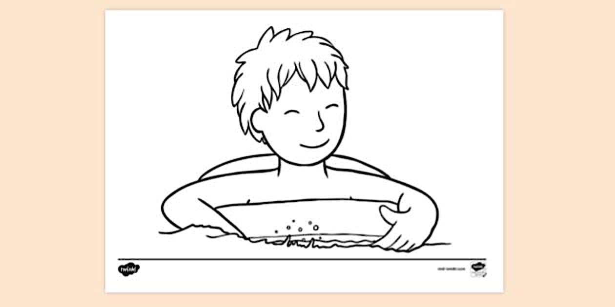 Boy Swimming On The Beach Colouring Sheet (teacher made)