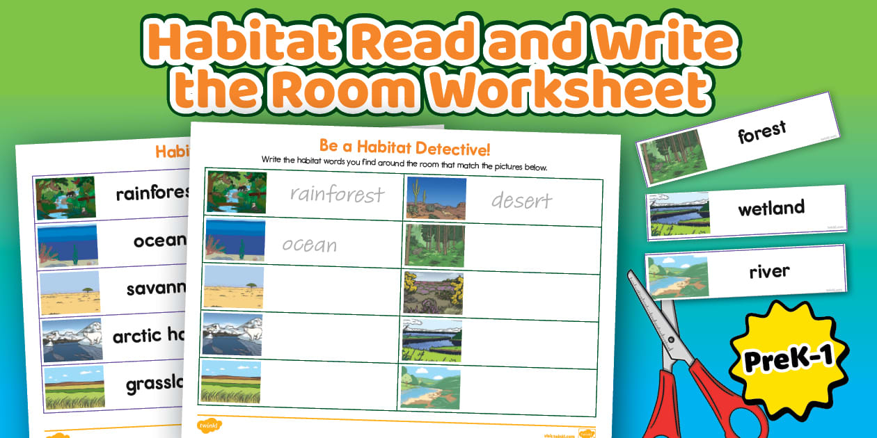 Habitats Read and Write the Room Worksheet (teacher made)