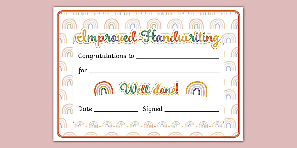 Muted Rainbow Themed Handwriting Certificate (Teacher-Made)