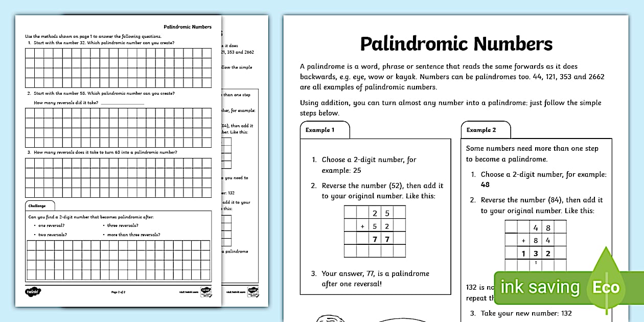 👉 Palindromic Numbers Worksheet Twinkl Ks2 Twinkl