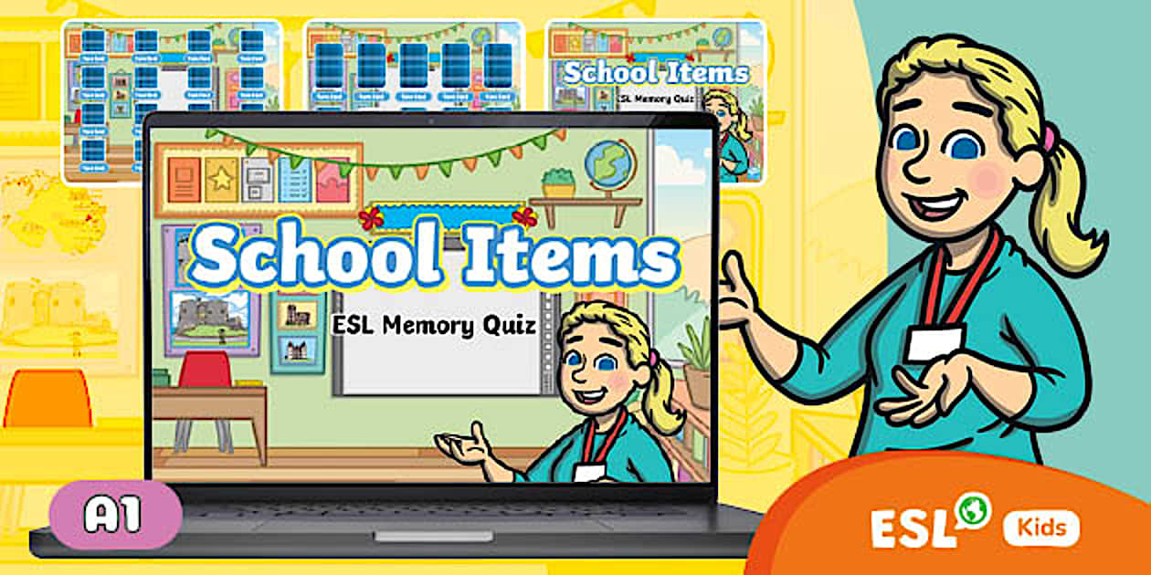 ESL School Items Memory Quiz [Kids, A1]