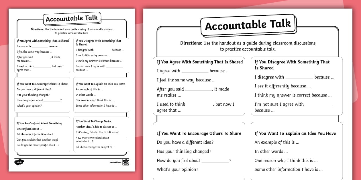 Accountable Talk Student Handout for 6th-8th Grade - Twinkl