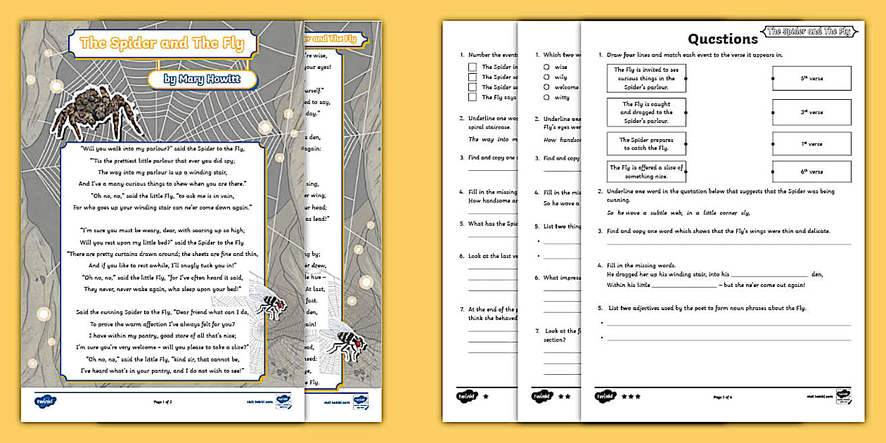 UKS2 The Spider and The Fly Reading Comprehension Activity