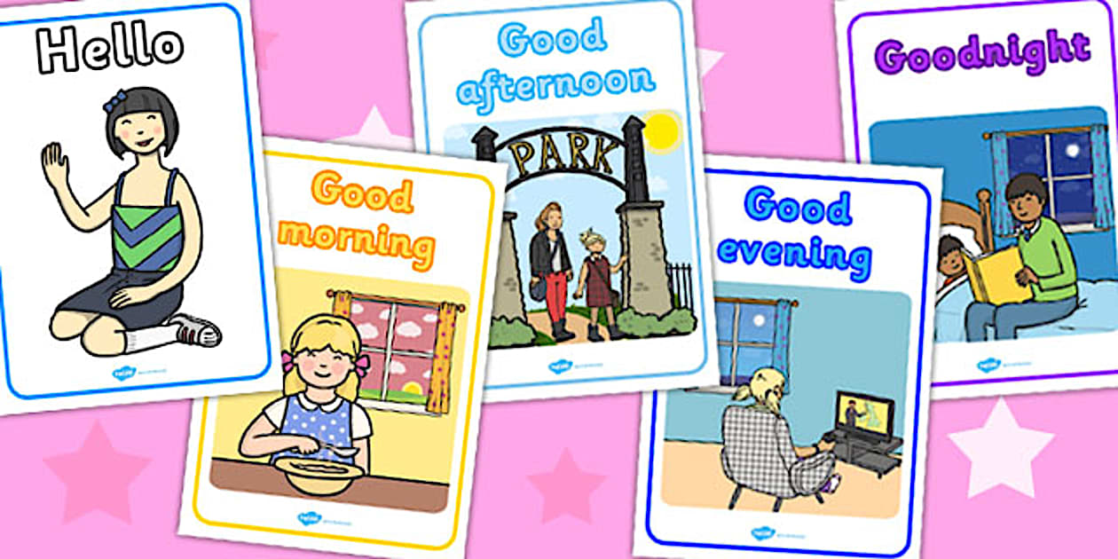 👉 Time of Day Greetings With Pictures Display Posters - display