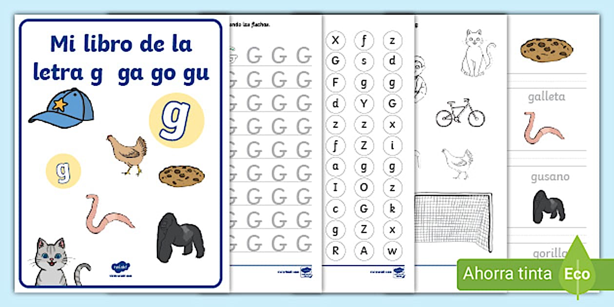 Cuadernillo: Fichas letra G- Guía de trabajo - Twinkl