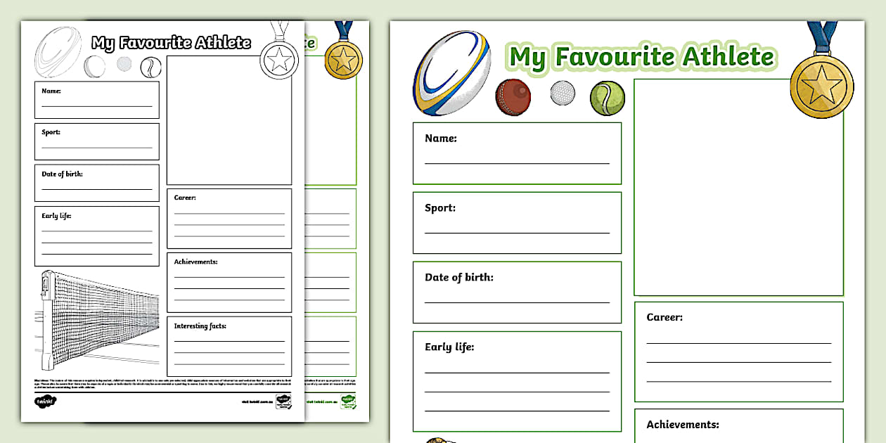 My Favourite Athlete Fact File Template (teacher made)