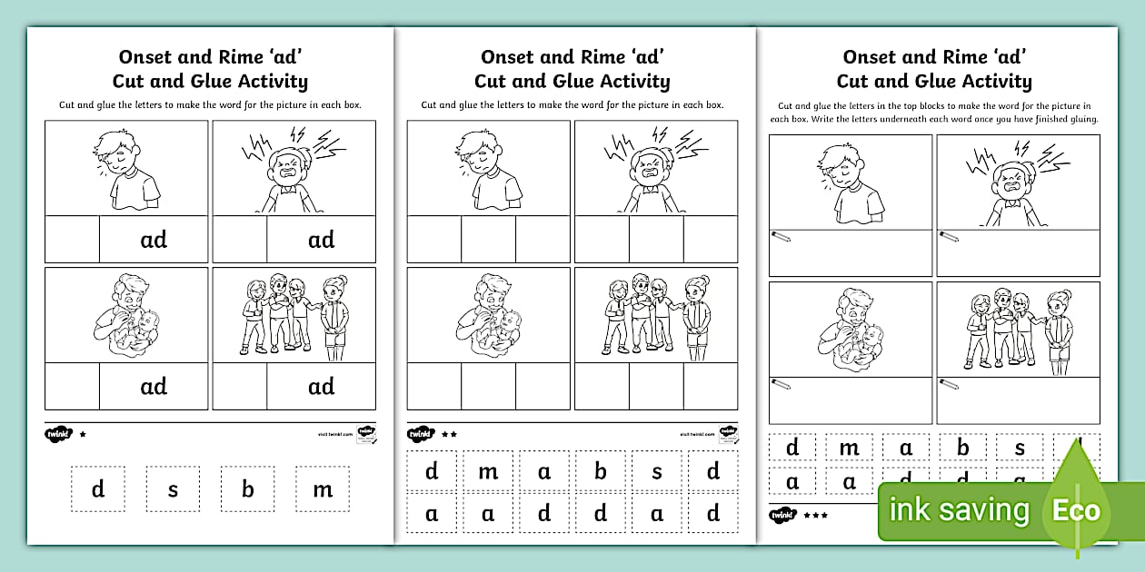 'ad' Onset and Rime Differentiated Worksheets