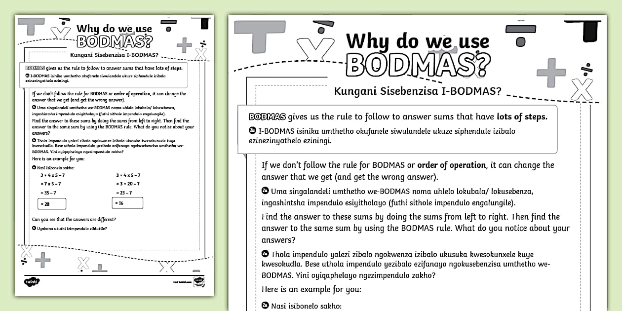 Ishidi Lokusebenzela le-BODMAS - Kungani Sisebenzisa I-BODMAS?