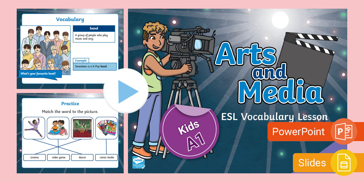 ESL Arts & Media Vocab Lesson for Kids (teacher made)