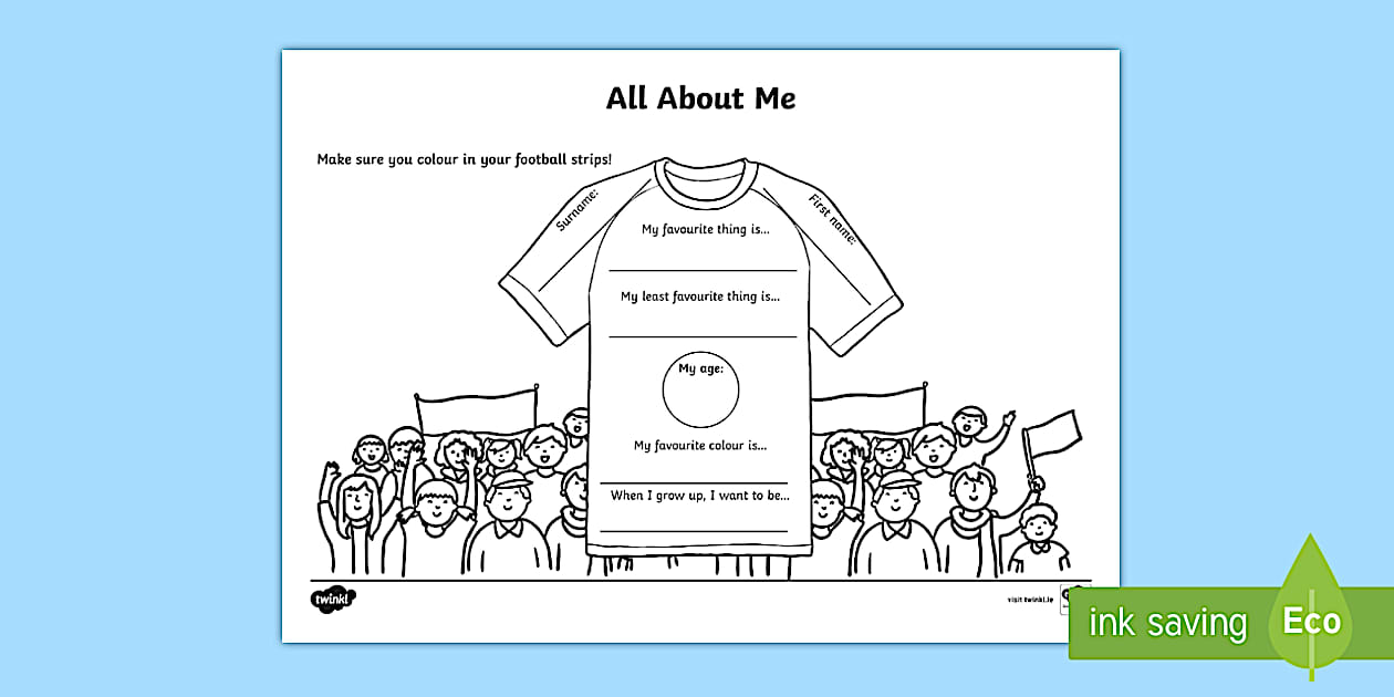 All About Me Football T-Shirt Worksheet (Teacher-Made)