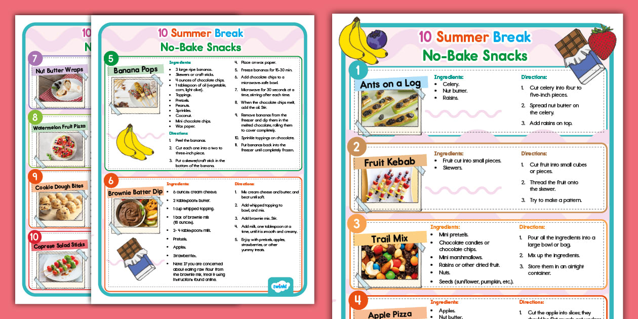 10 Summer Break No-Bake Snacks for Kids (teacher made)