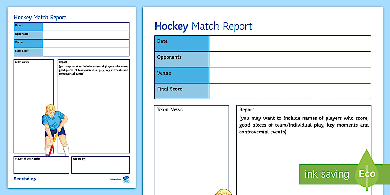 Hockey: Match Report Writing Template (teacher made)