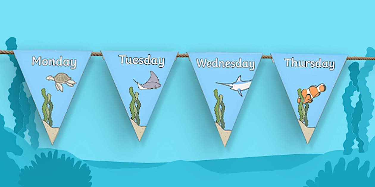 Cursive Under the Sea Themed Days of the Week Bunting
