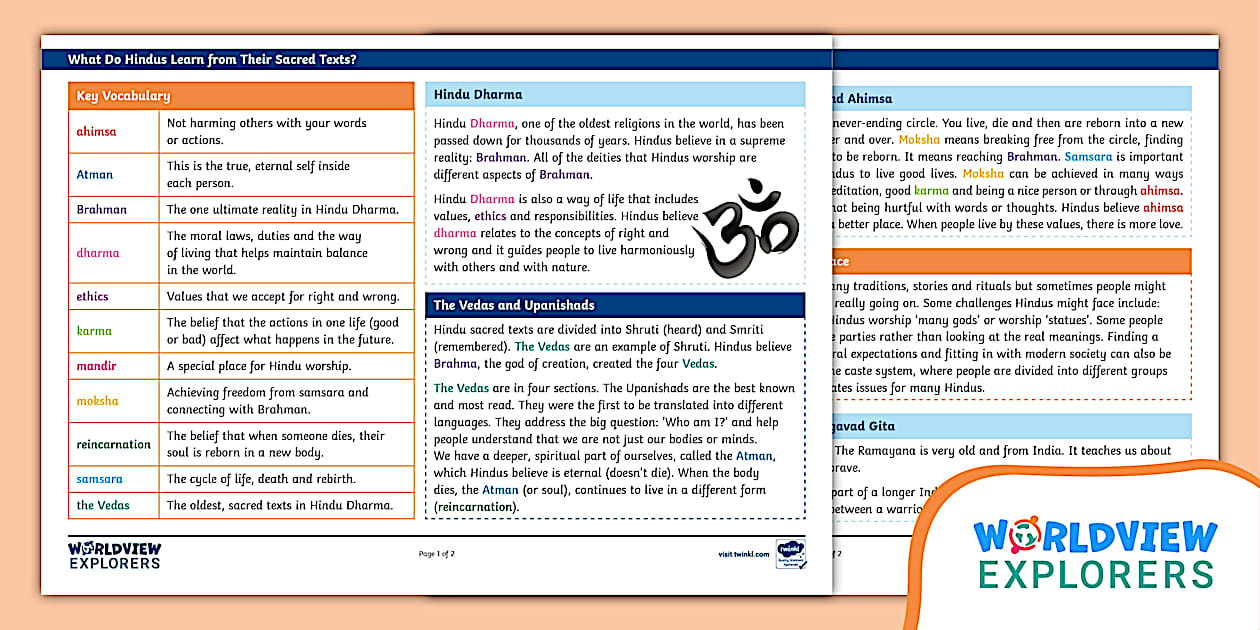 RE: Understanding Hindu Dharma: UKS2 Knowledge Organiser