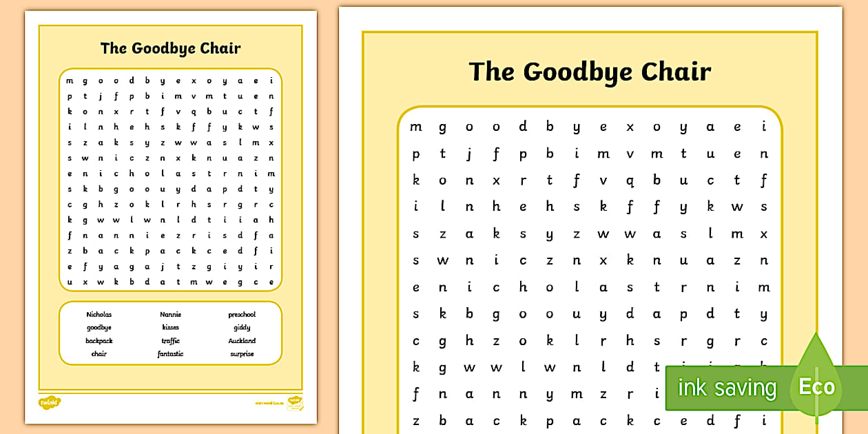 The Goodbye Chair Word Search (teacher made) - Twinkl
