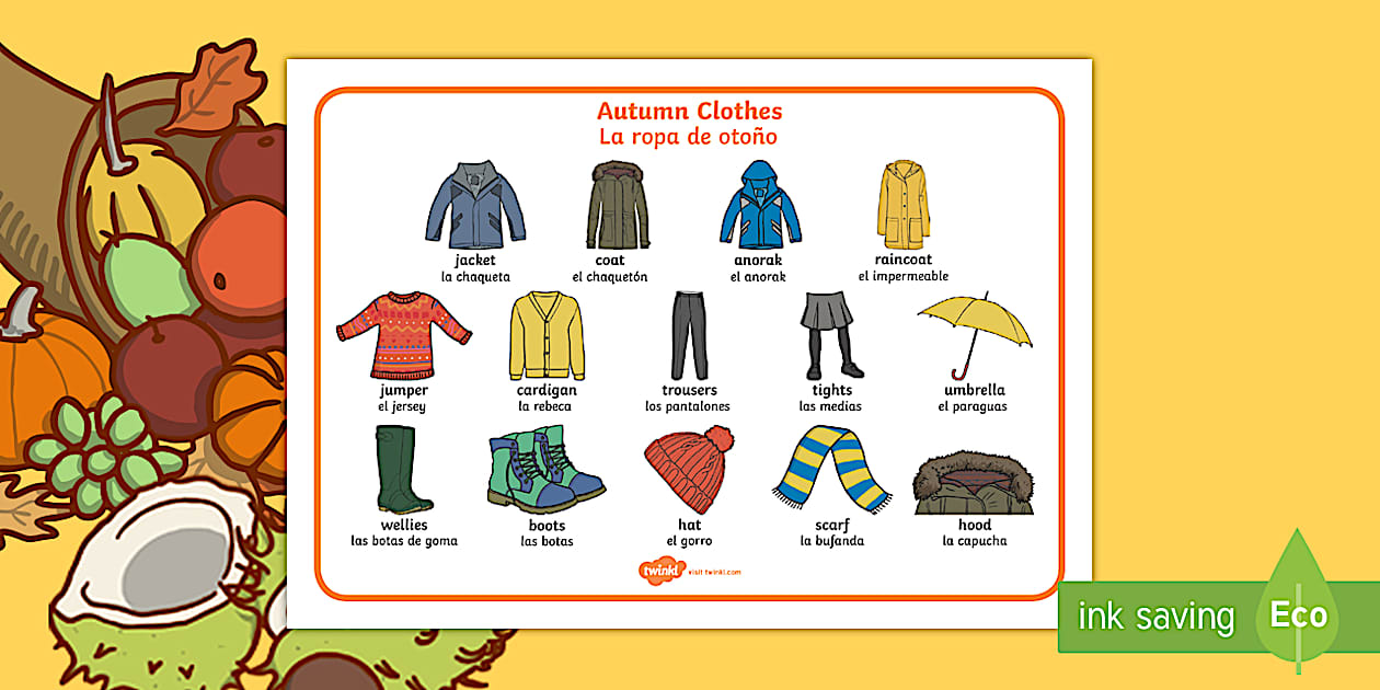Autumn Clothes Word Mat English/Spanish - Twinkl