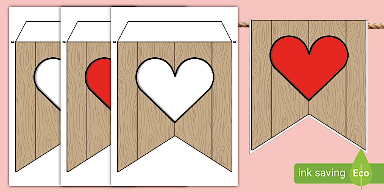Wooden Heart Bunting - Decorative Resource - Twin - Twinkl