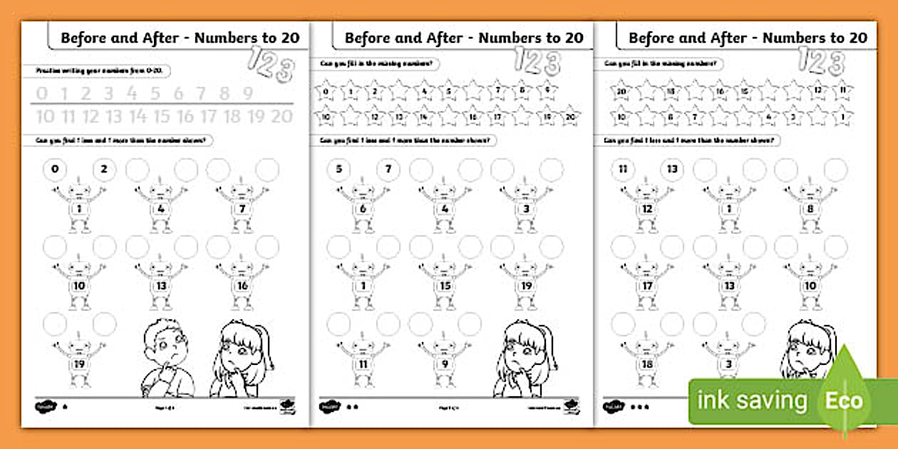 TAS Before and After - Numbers to 20 Differentiated Worksheets