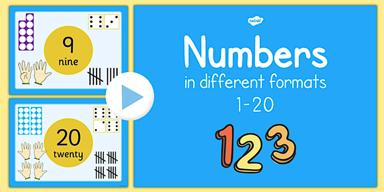 Numbers 1-20 in Different Formats Presentation - Twinkl