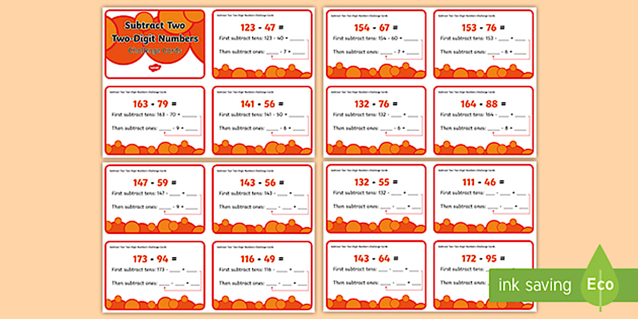 Subtract Two Digit Numbers Crossing 10 and 100 KS1 Math Challenge