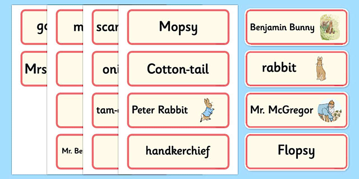 Cursive Beatrix Potter - The Tale of Benjamin Bunny Word Cards