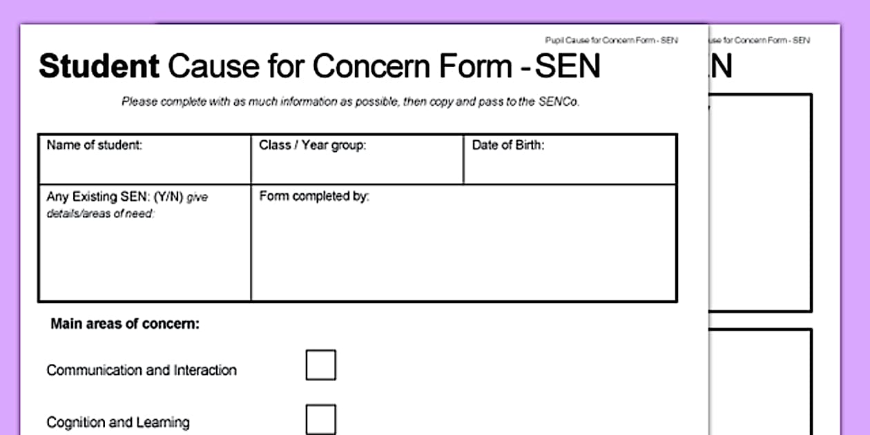 Editable Student Cause for Concern Form SEN (teacher made)